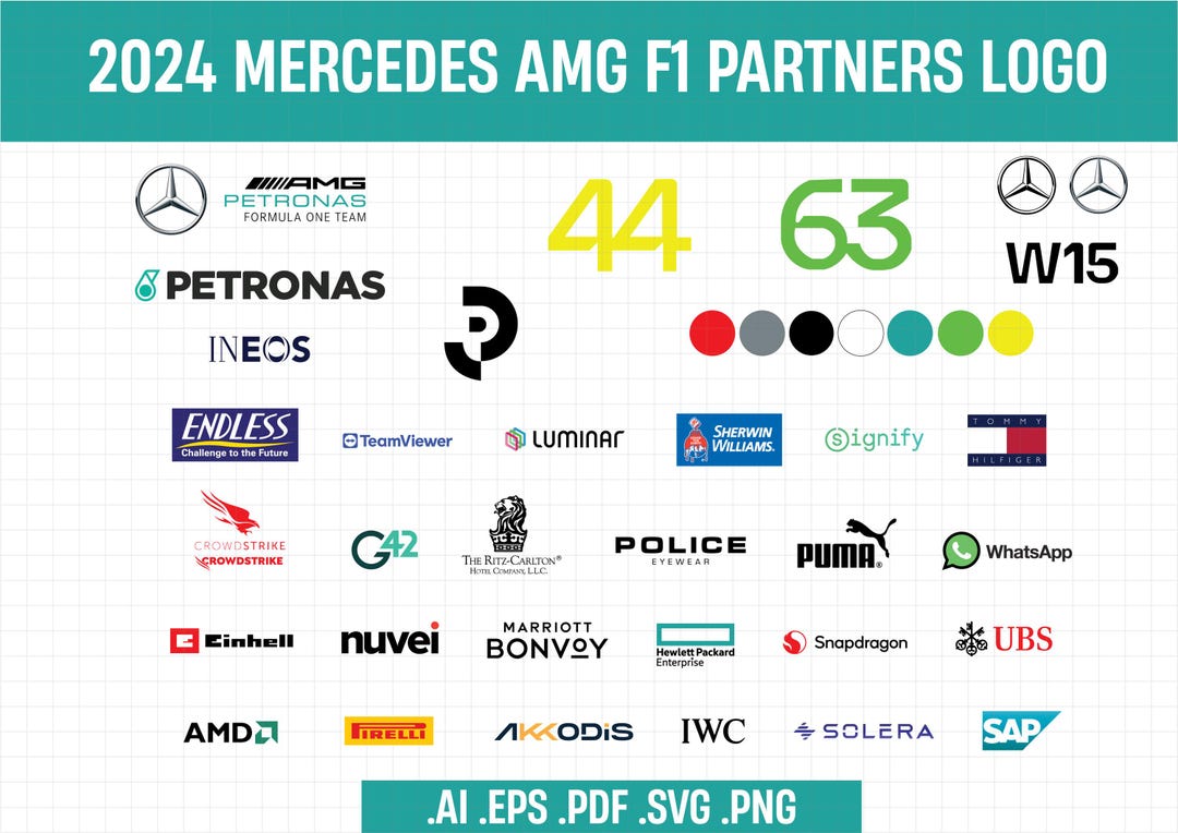 2024 Mercedes AMG F1 Formula 1 Partner Sponsor Vector Logos High ...