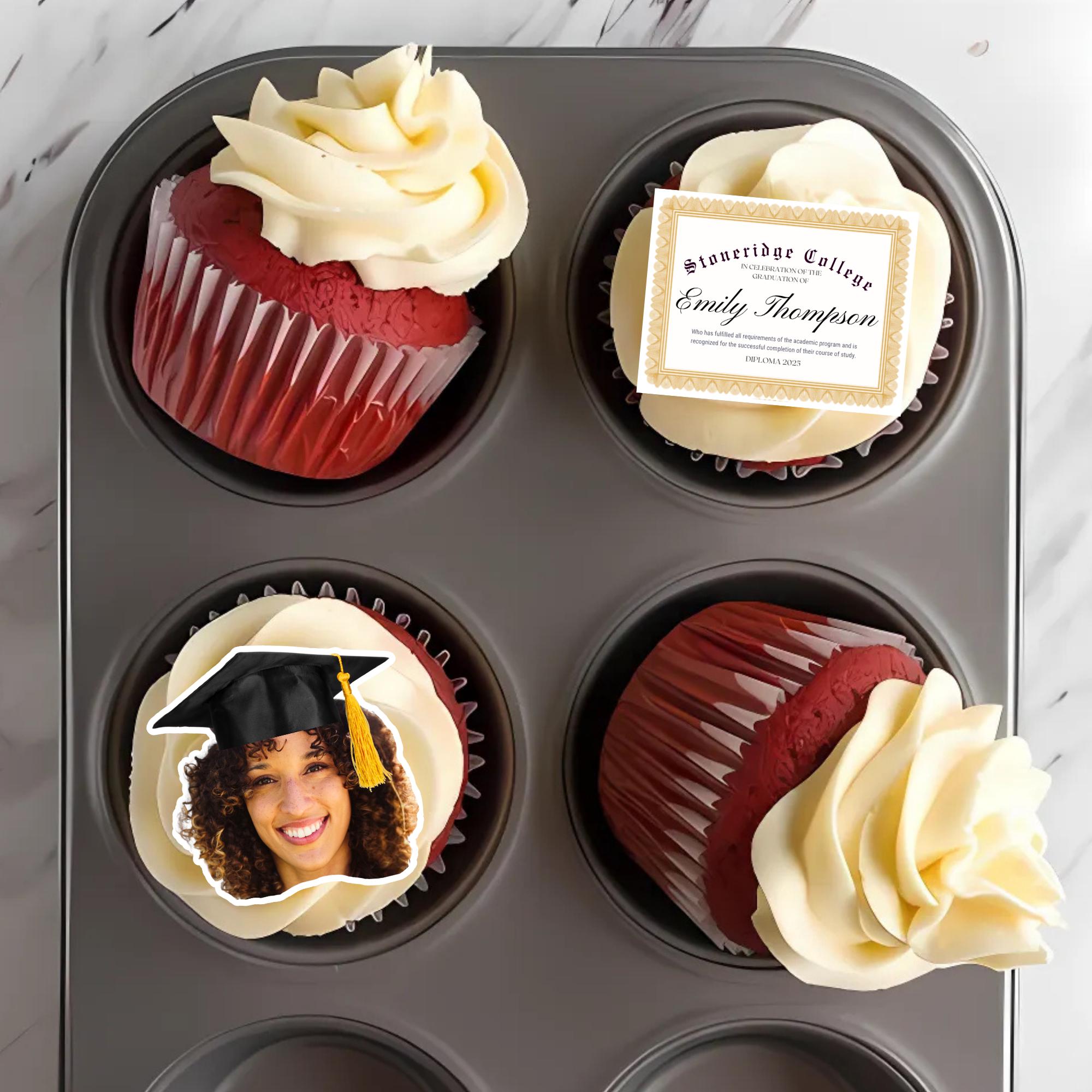 Custom Edible Graduation Cupcake Toppers Diploma Cupcake Personalized ...