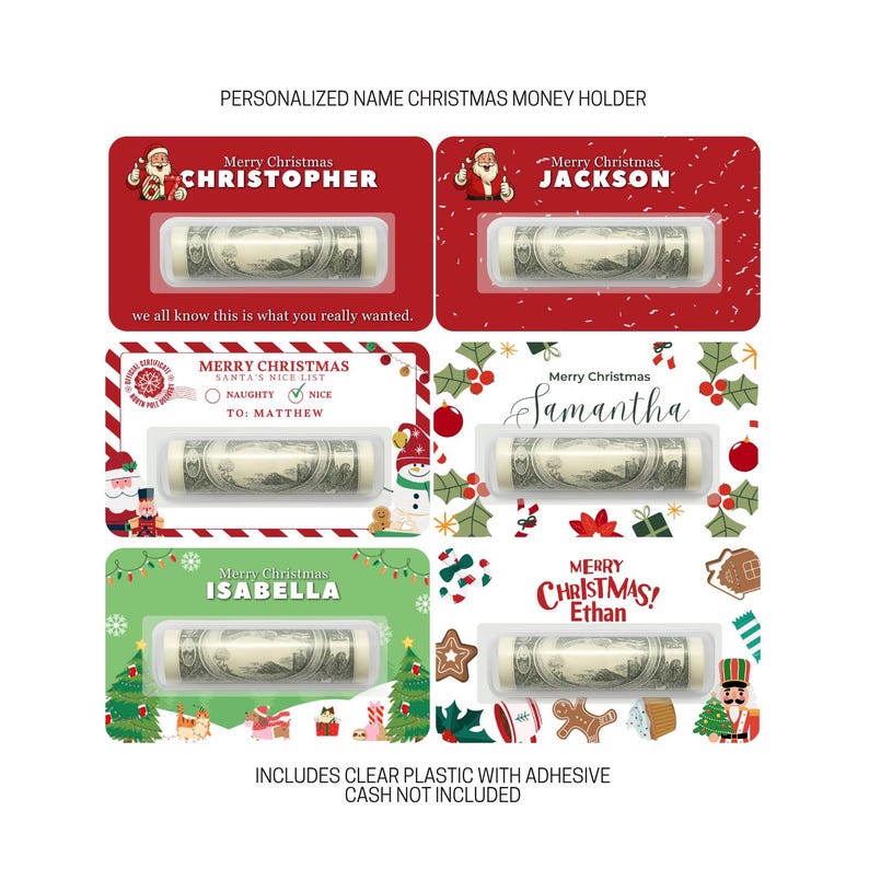 Money Holder Card Stocking Stuffer Personalized Christmas Card for ...