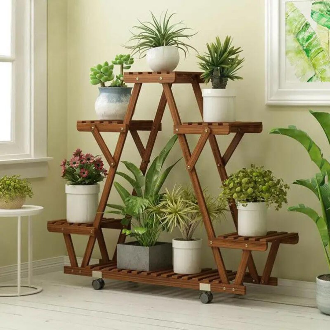 Rustic Triangular Wood Plant Stand | Indoor Outdoor Display - Etsy