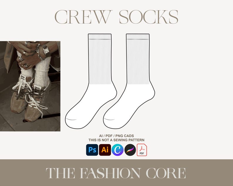 Crew Socks Mockup: Editable Fashion Design Flat (digital Download ...
