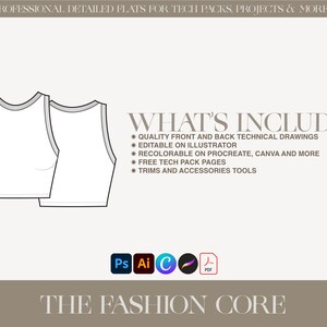 Crop Tank Top Mockup | Trending Fashion Design Editable Technical Flat ...
