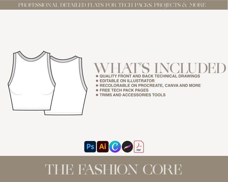 Crop Tank Top Mockup | Trending Fashion Design Editable Technical Flat ...