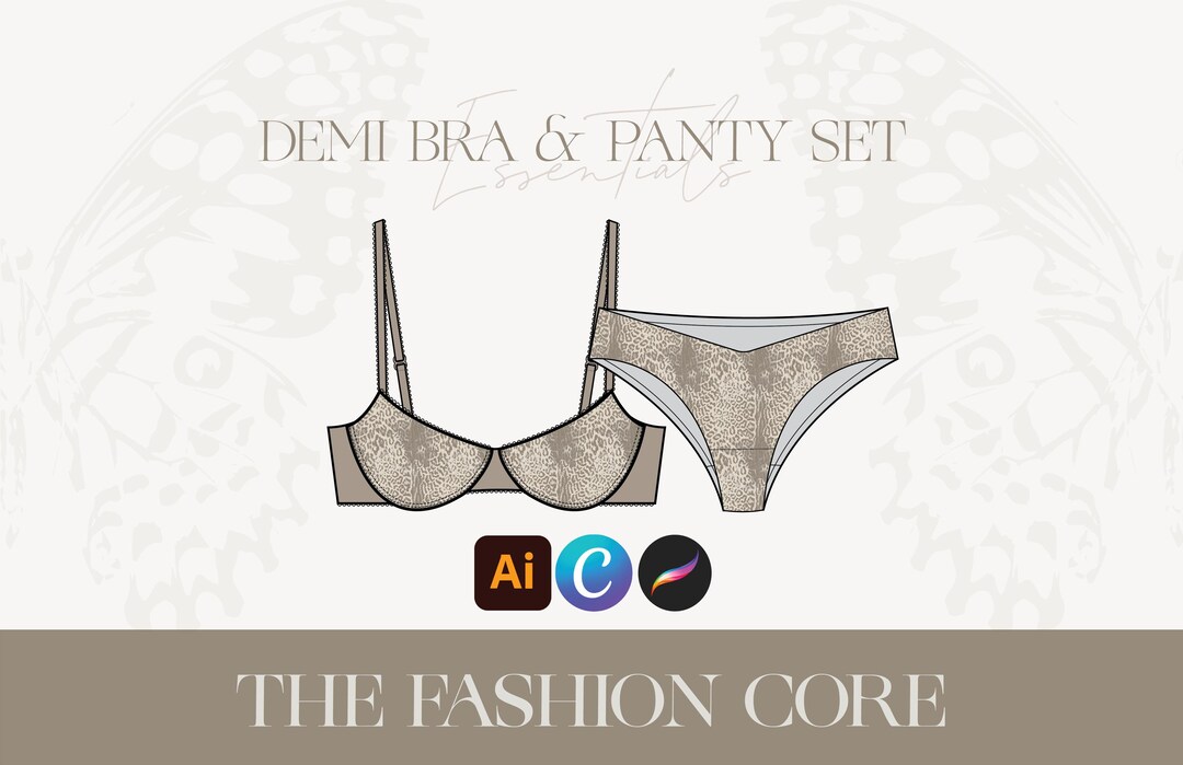 Demi Scoop Bra V Cut Bikini Set Fashion Design Editable Technical Flat ...