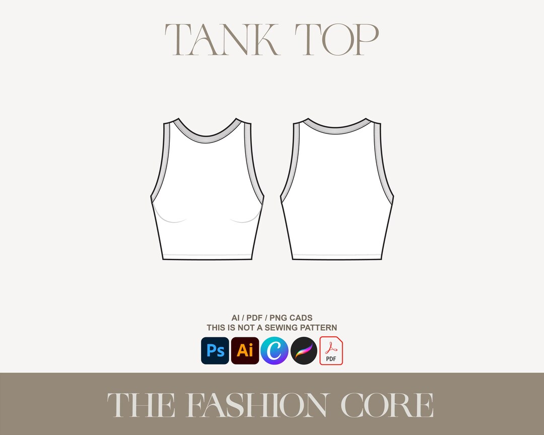 Crop Tank Top Mockup | Trending Fashion Design Editable Technical Flat ...