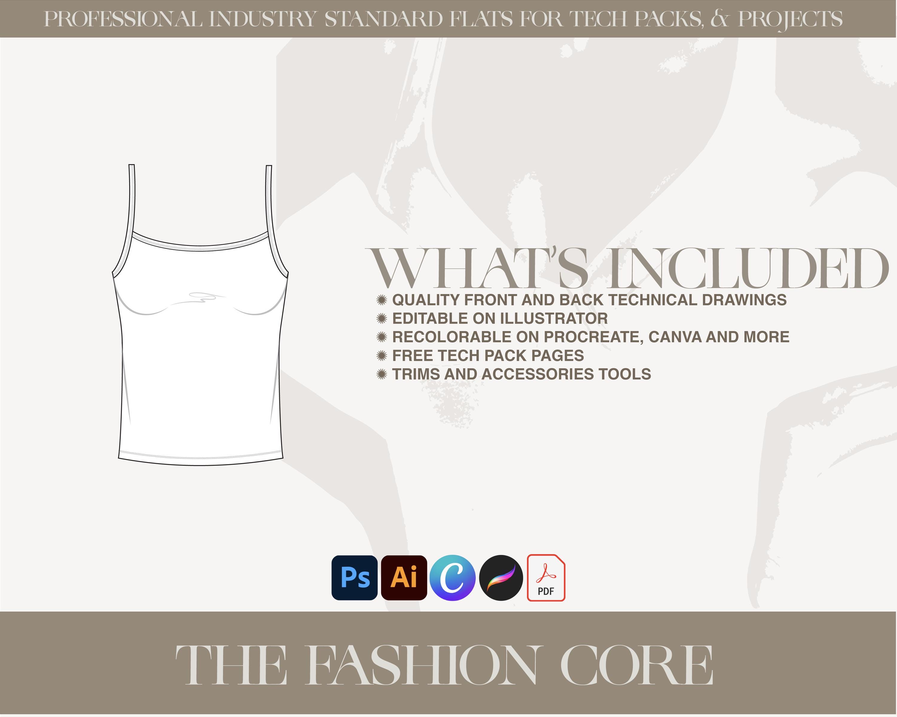 Spaghetti Tank Top Editable Fashion Design Flat (AI, Canva, Procreate ...