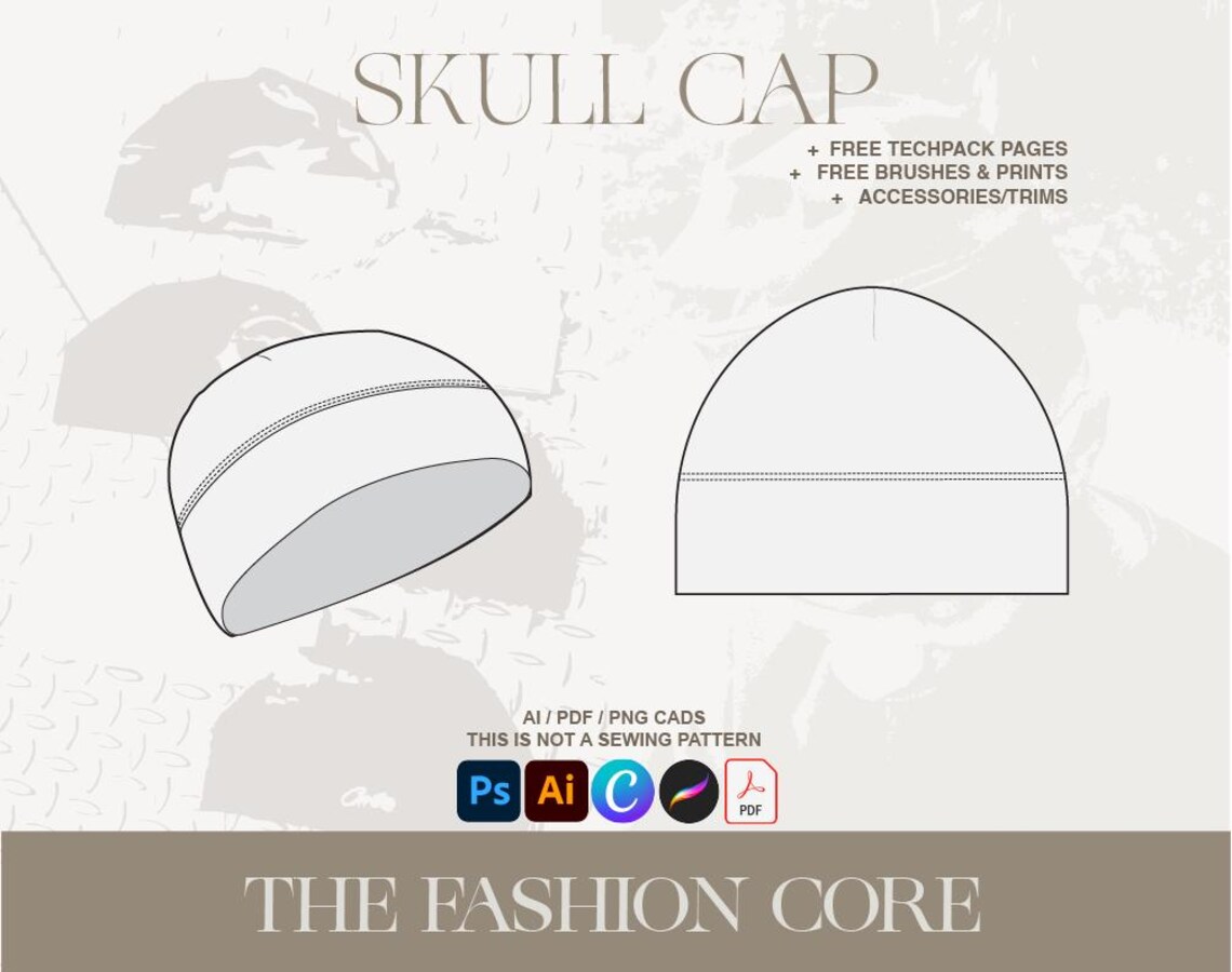 Skully Cap CAD: Editable Fashion Streetwear Design Flat (AI, Canva ...