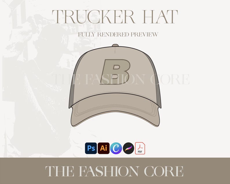 Trucker Hat 3-view Mockup: Editable Fashion Design CAD (digital ...