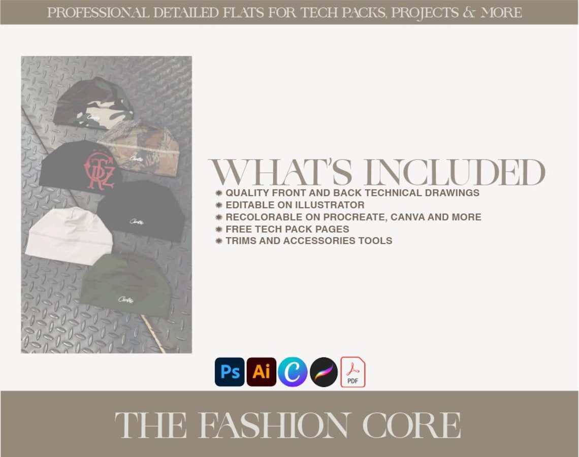 Skully Cap CAD: Editable Fashion Streetwear Design Flat (AI, Canva ...