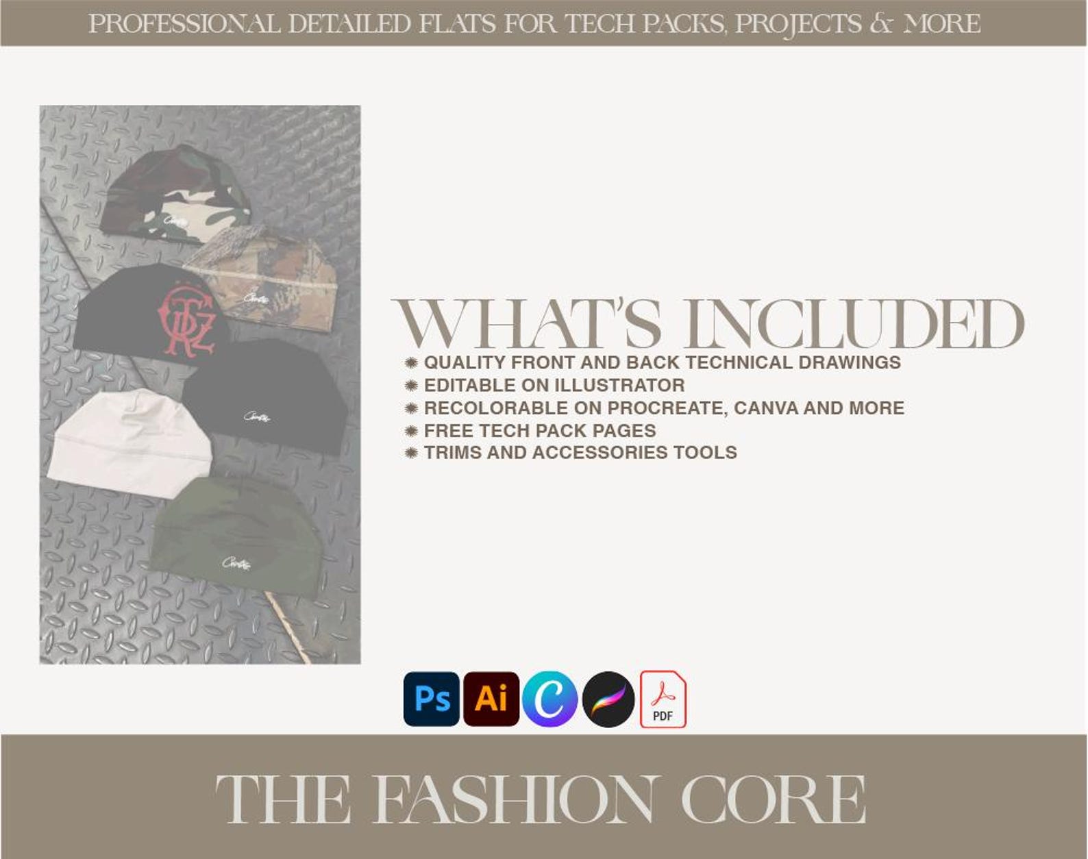 Skully Cap CAD: Editable Fashion Streetwear Design Flat (AI, Canva ...