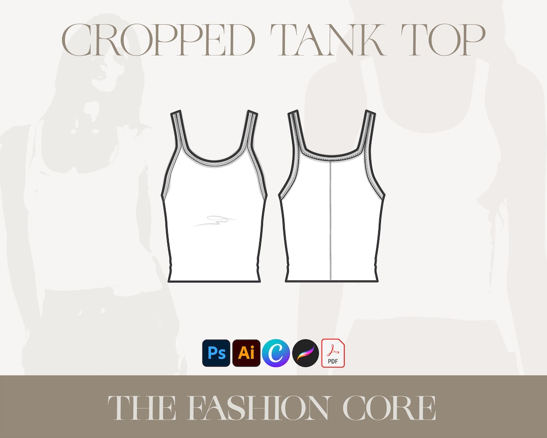 Crop Tank Top Mockup | Trending Fashion Design Editable Technical Flat ...