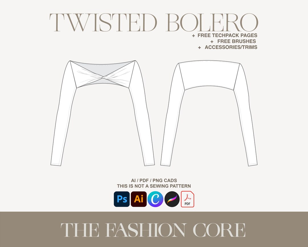 Twisted Gym Bolero Technical Flat: Editable CAD (digital Download) - Etsy