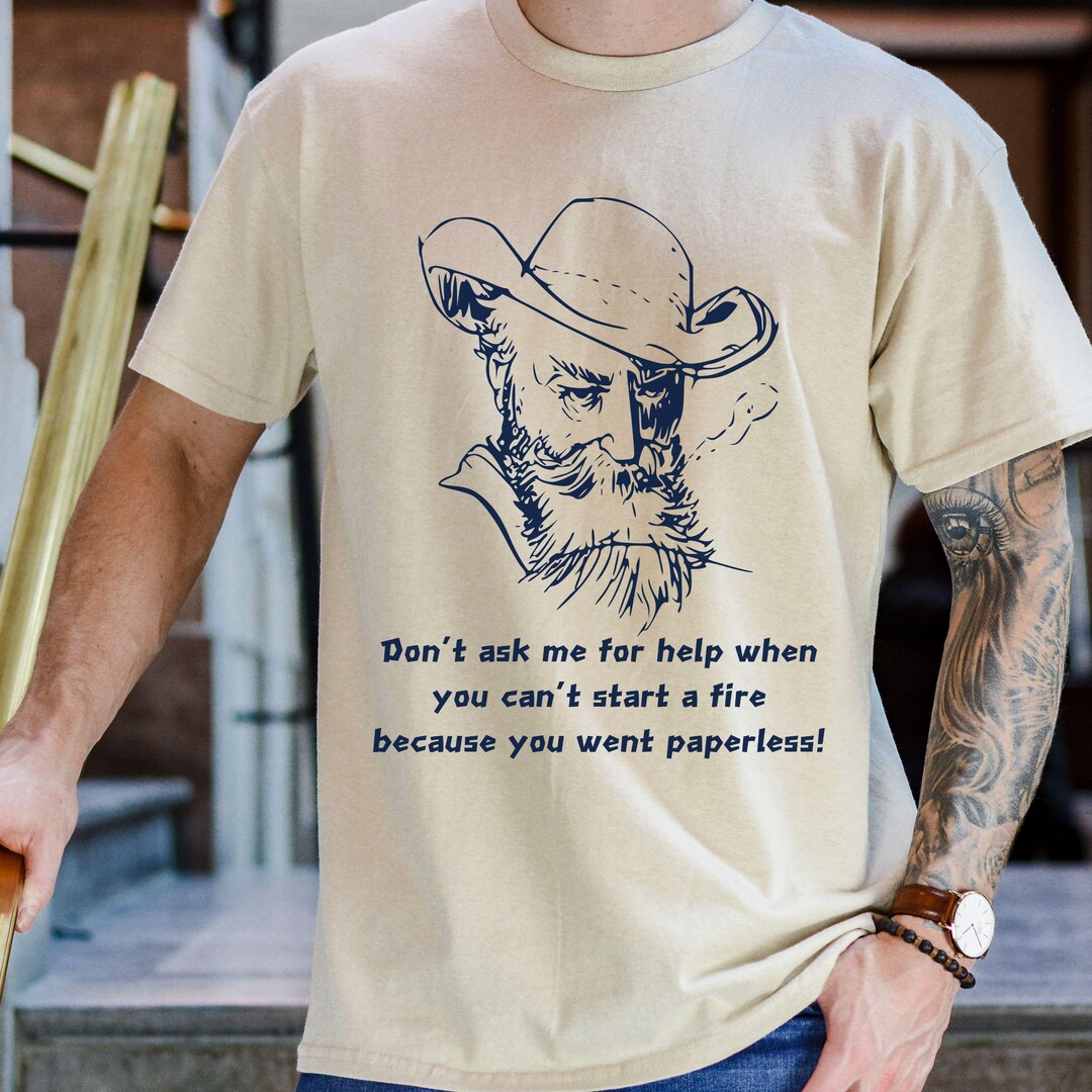 Funny Angry Old Man Cowboy Meme Retro Blue Print Graphic T-shirt ...