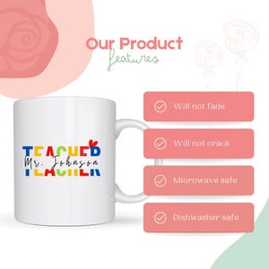 Personalized Teacher Mug: Rainbow Design, Custom Name, Teacher ...