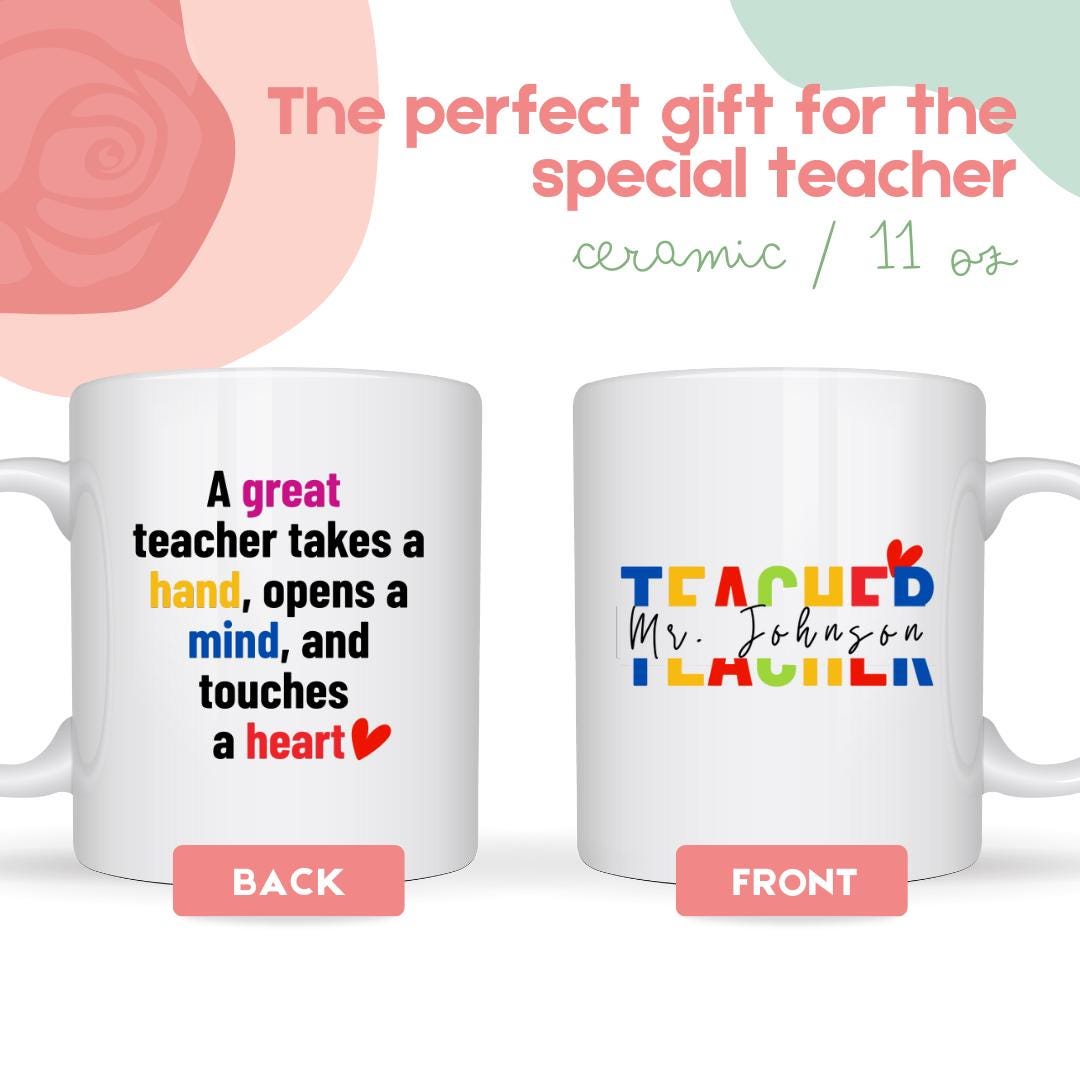 Personalized Teacher Mug: Rainbow Design, Custom Name, Teacher ...