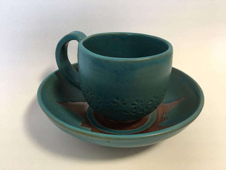 Turquoise Coffee Cup and Saucer - Etsy