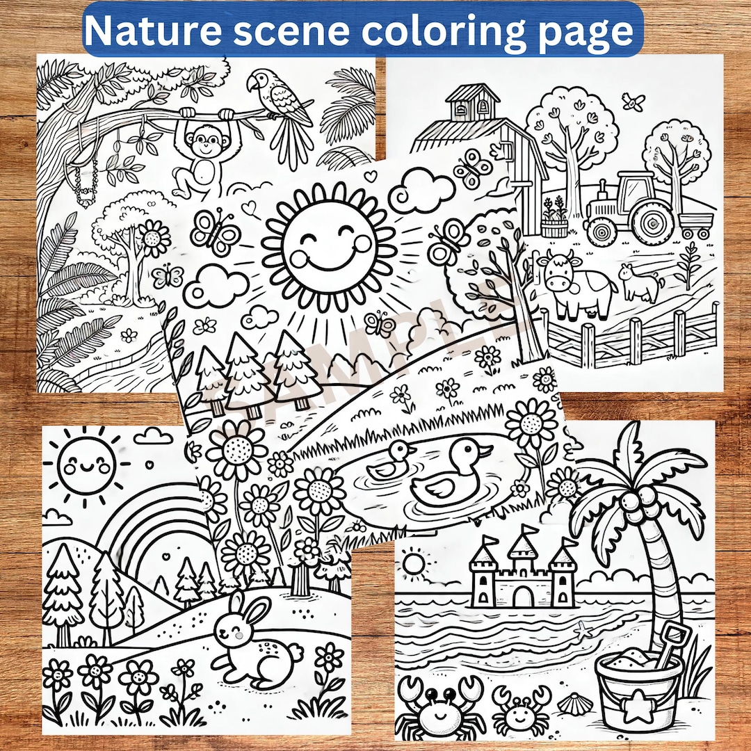 Nature Digital Coloring Book, Super Cute Nature Coloring Page, Easy to ...