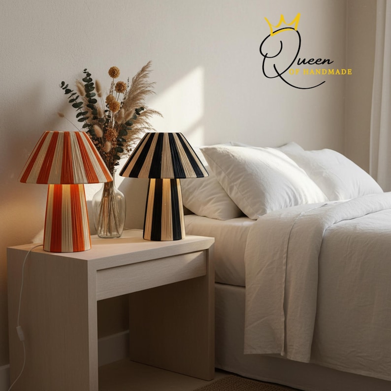 Handwoven Raffia Table Lamp: Moroccan Natural Lighting - Etsy