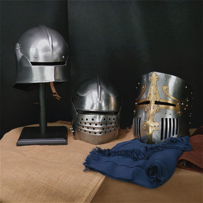Larp Cosplay Medieval Knight Pot Helmet Italian Bellows Face Knight ...
