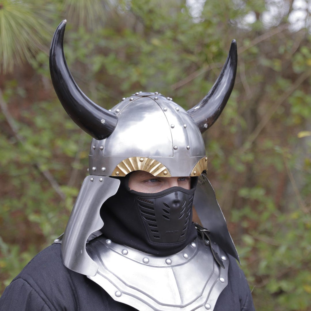 Ren Faire Medieval Viking Buffalo Horn Spangenhelm Larp Accessory ...