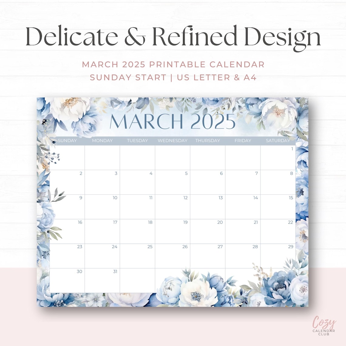 Printable Monthly Calendar - March 2025 PDF Download - Watercolor ...