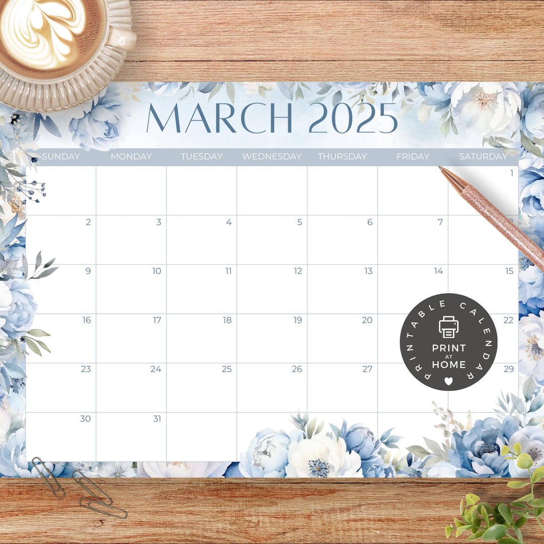 Printable Monthly Calendar - March 2025 PDF Download - Watercolor ...
