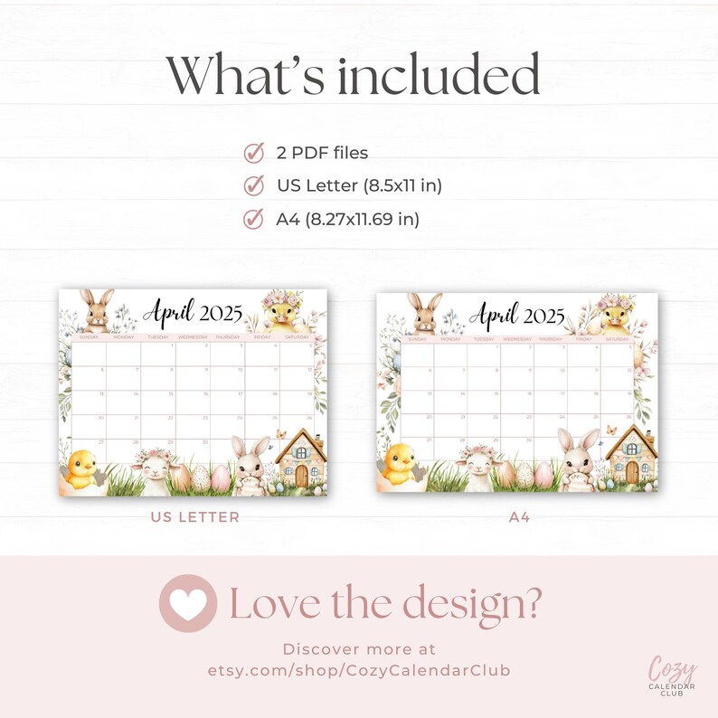 PRINTABLE Monthly Calendar, April 2025 PDF Download, Spring Animals ...