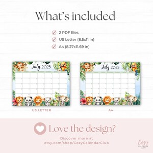 PRINTABLE Monthly Calendar, July 2025 PDF Download, Safari Animal ...