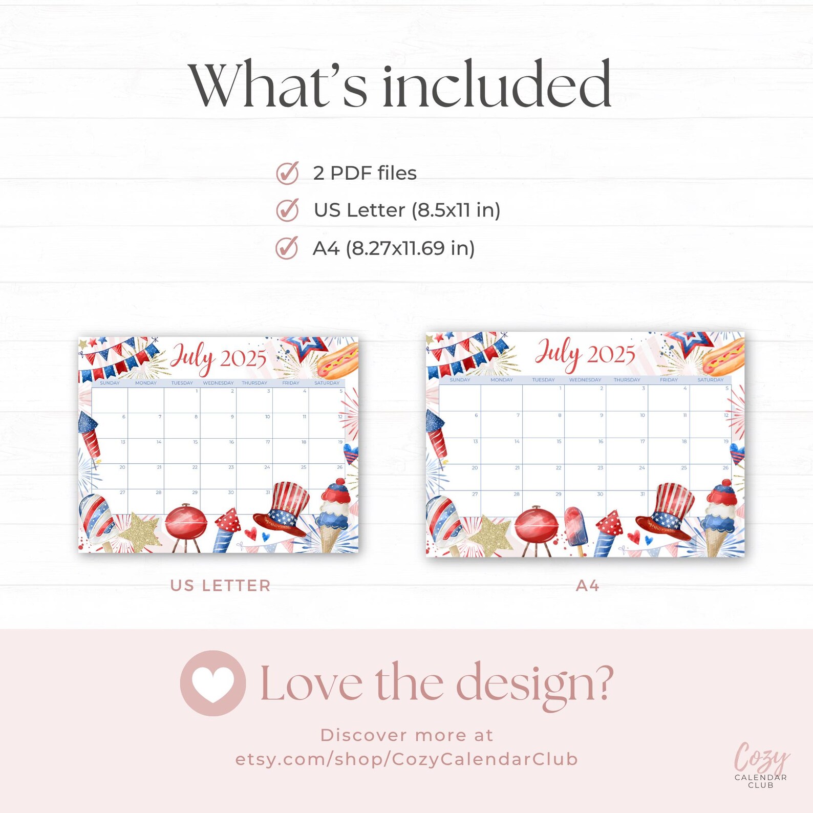 PRINTABLE Monthly Calendar, July 2025 PDF Download, 4th of July, Fourth ...