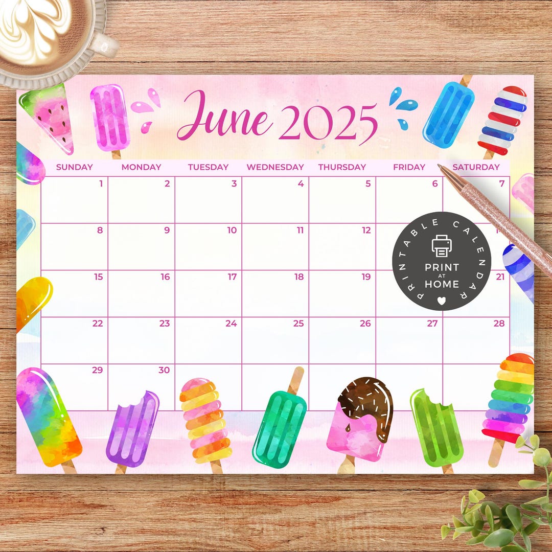 PRINTABLE Monthly Calendar, June 2025 PDF Download, Summer, Vacations ...