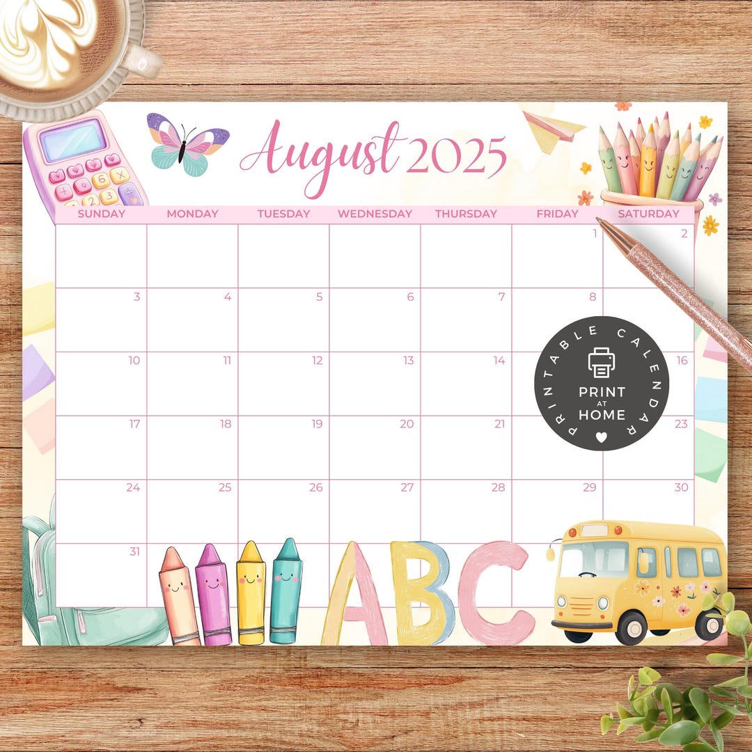 PRINTABLE Monthly Calendar, August 2025 PDF Download, Girly, Back to ...