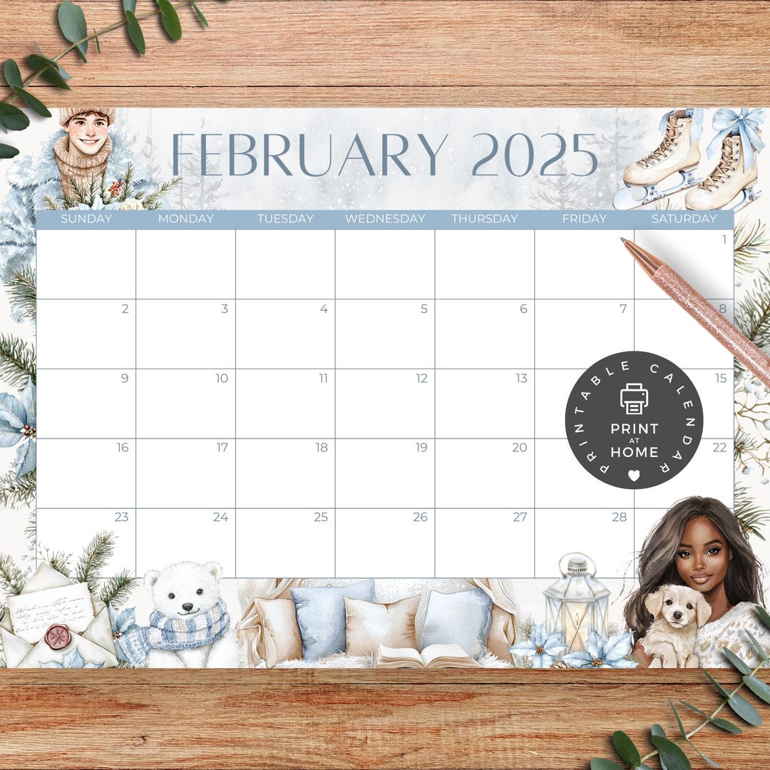 Printable Monthly Calendar - February 2025 PDF Download - Cozy Feminine ...