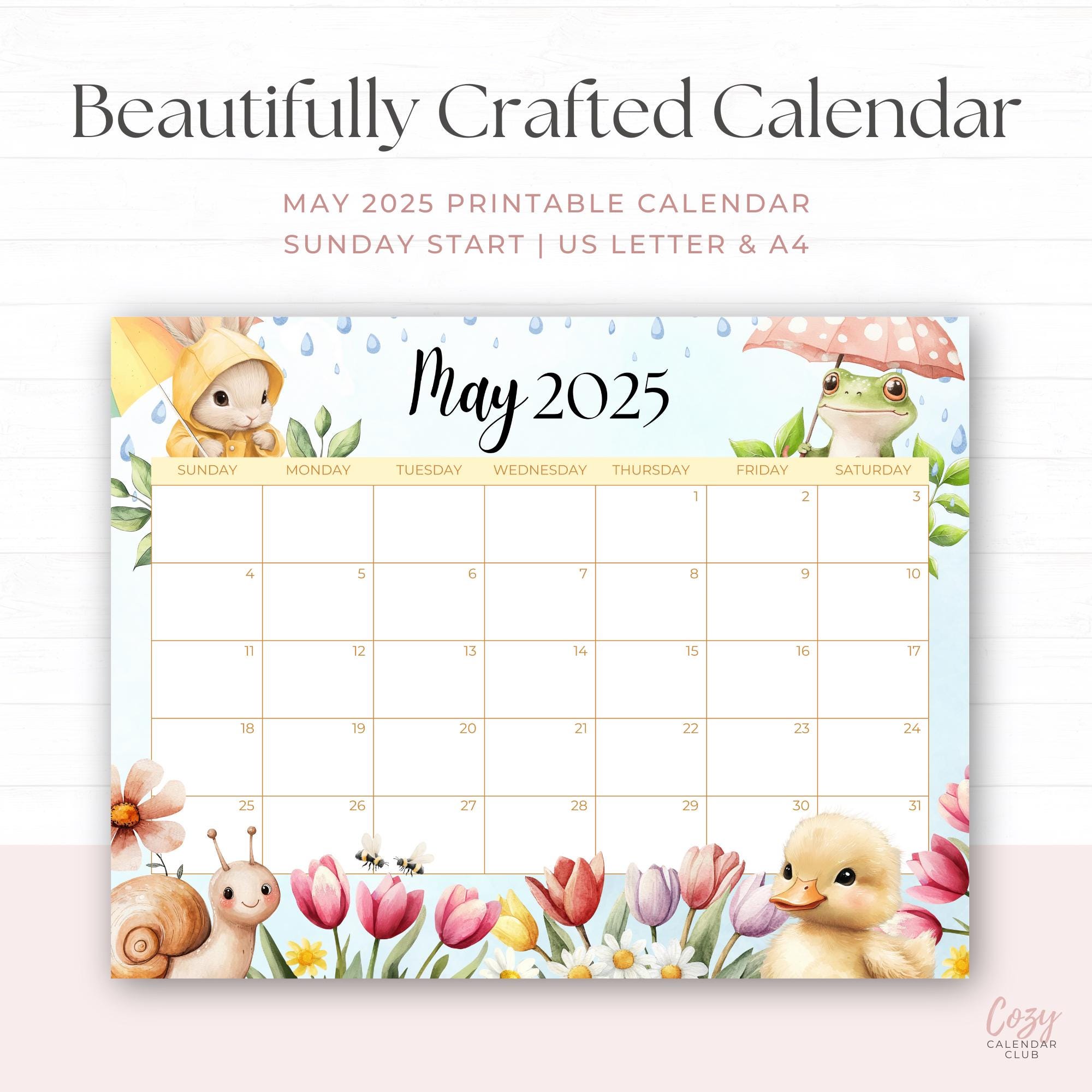 PRINTABLE Monthly Calendar, May 2025 PDF Download, Spring, Cute Animals ...