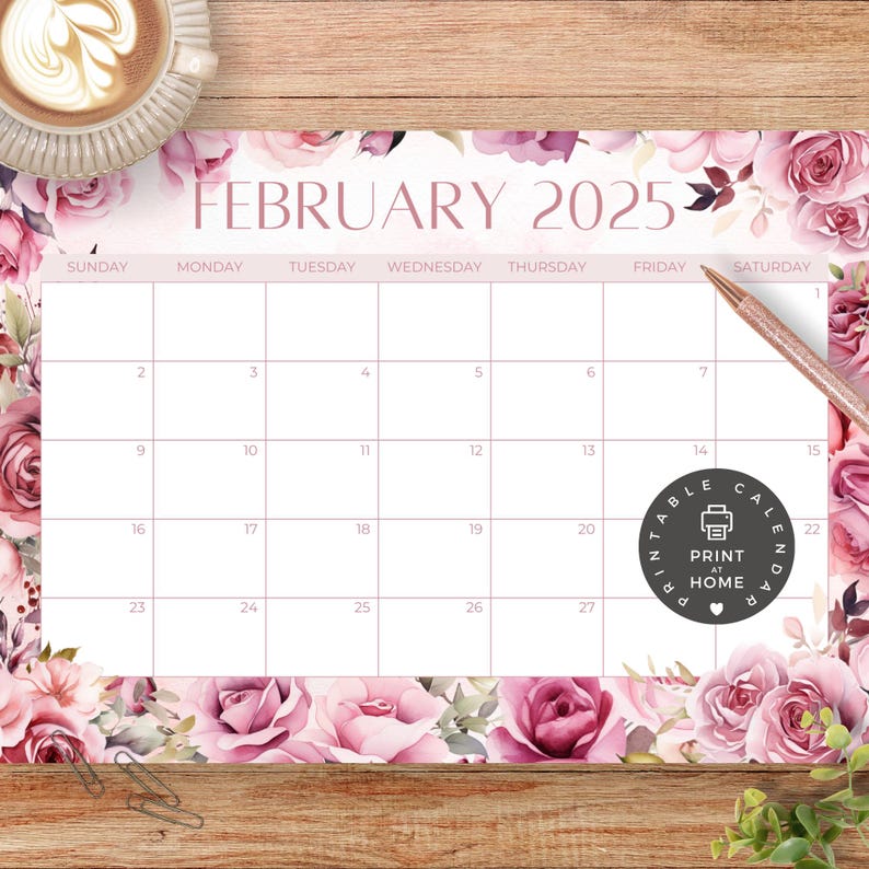 Printable Monthly Calendar - February 2025 PDF Download - Watercolor ...
