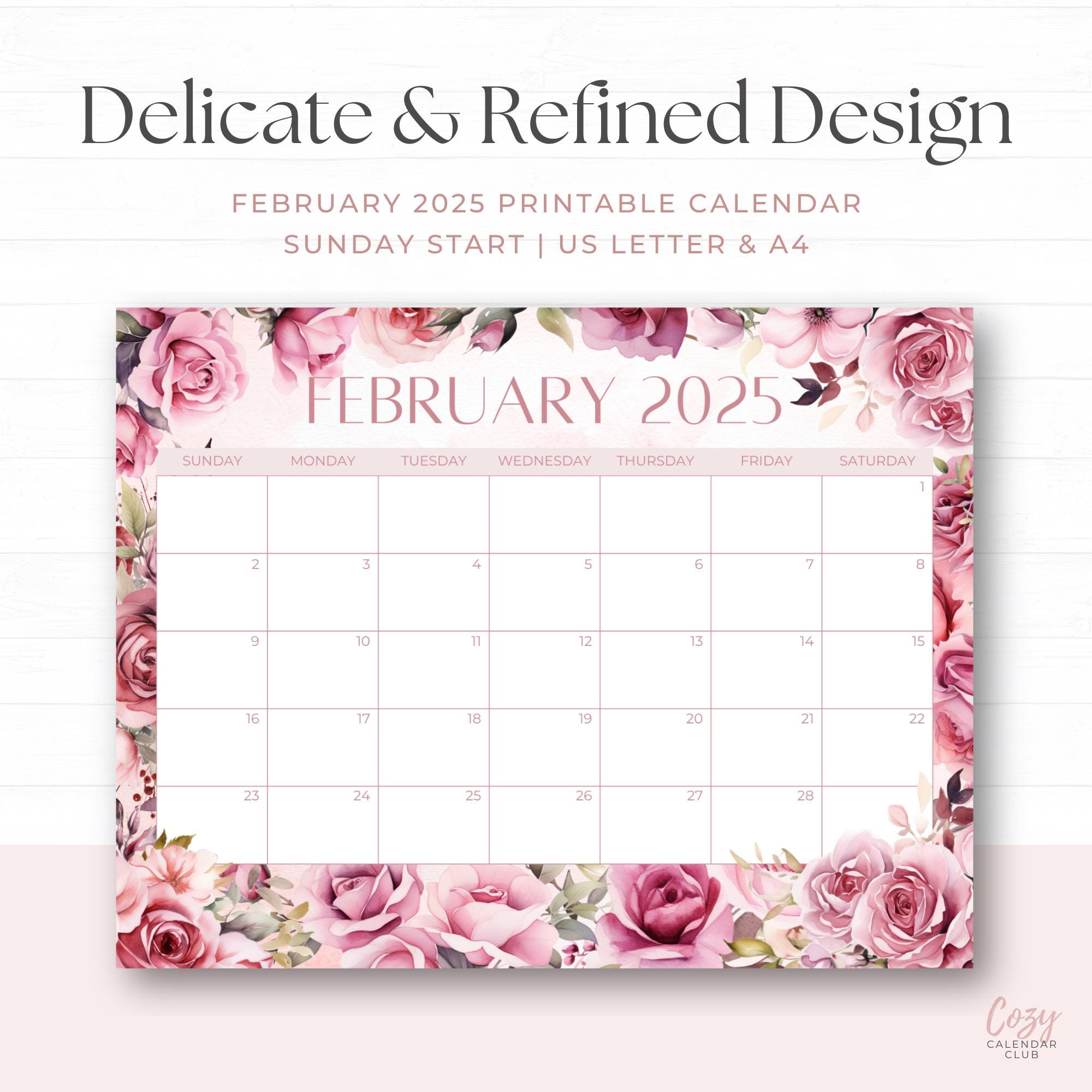 Printable Monthly Calendar - February 2025 PDF Download - Watercolor ...