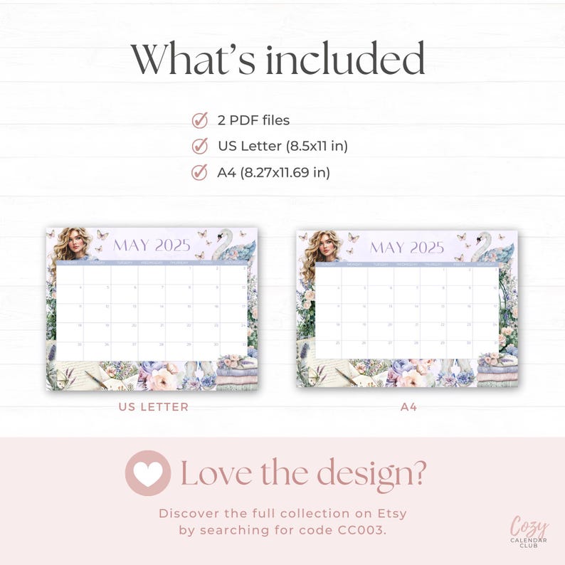 Printable Monthly Calendar - May 2025 PDF Download - Cozy Feminine ...