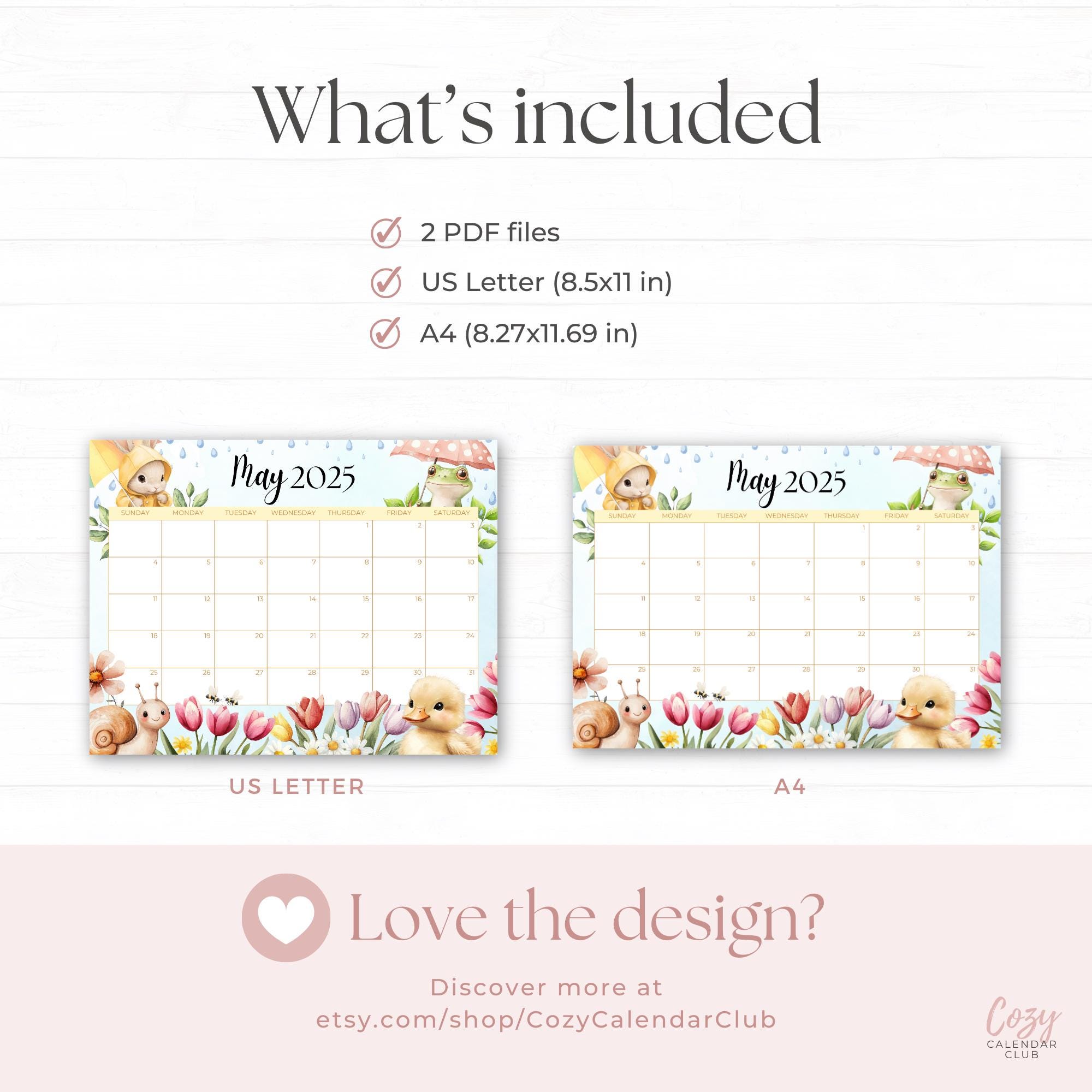 PRINTABLE Monthly Calendar, May 2025 PDF Download, Spring, Cute Animals ...