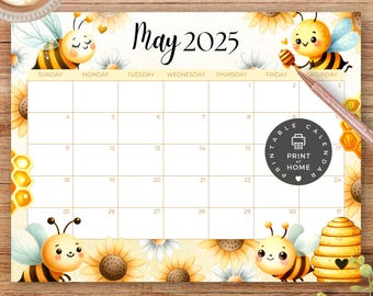 PRINTABLE Monthly Calendar, May 2025 PDF Download, Spring, Cute Insects ...