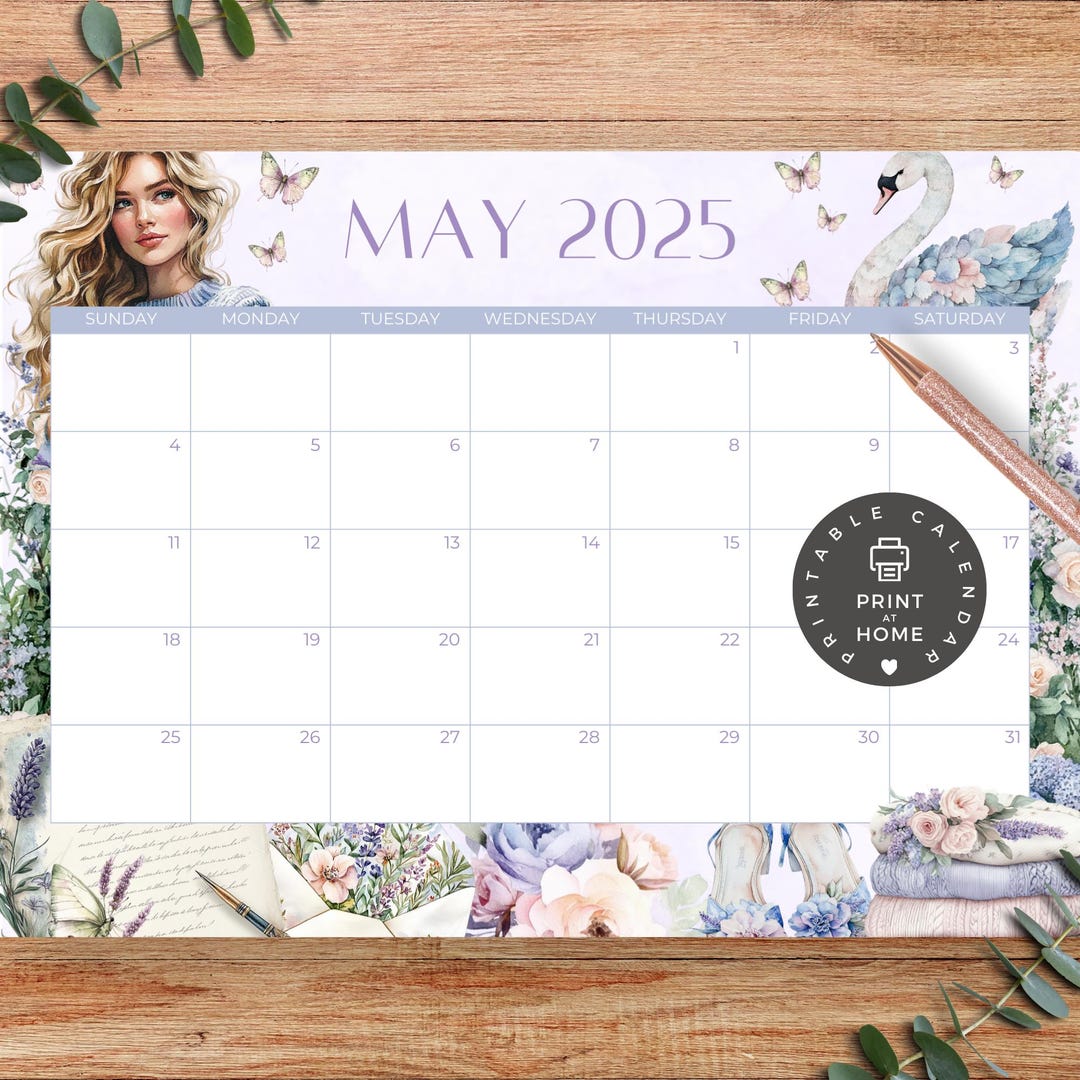 Printable Monthly Calendar - May 2025 PDF Download - Cozy Feminine ...