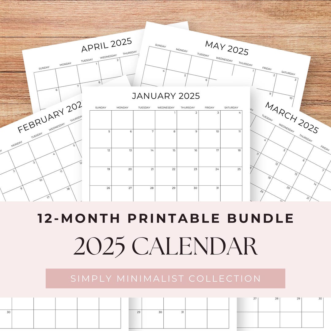 Printable 2025 Monthly Calendar Bundle - 12-month Set - Simply ...