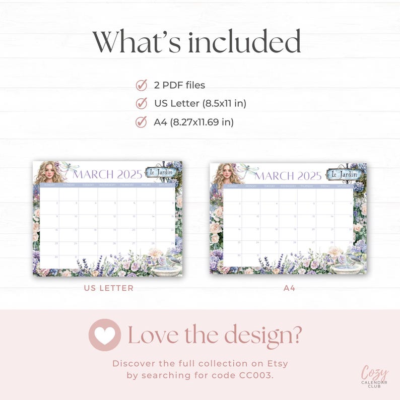 Printable Monthly Calendar - March 2025 PDF Download - Cozy Feminine ...