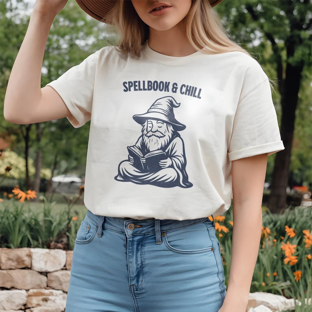 Spellbook & Chill T-shirt - Cozy Fantasy Wizard Design for Introverts ...