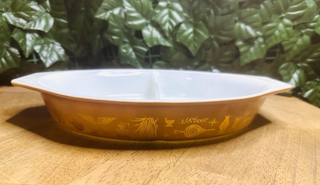 Pyrex Divided Casserole Dish Early American Pattern Vintage Cookware 1. ...