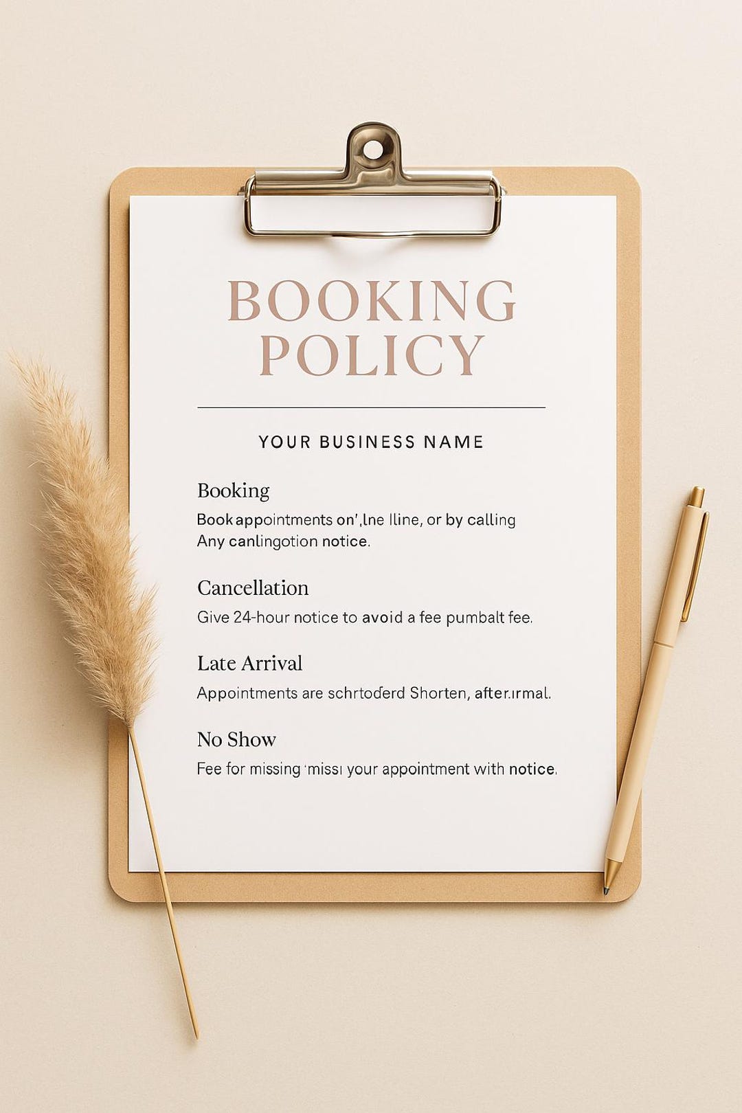 Booking Policy Template for Beauty Business | Editable PDF Download for ...