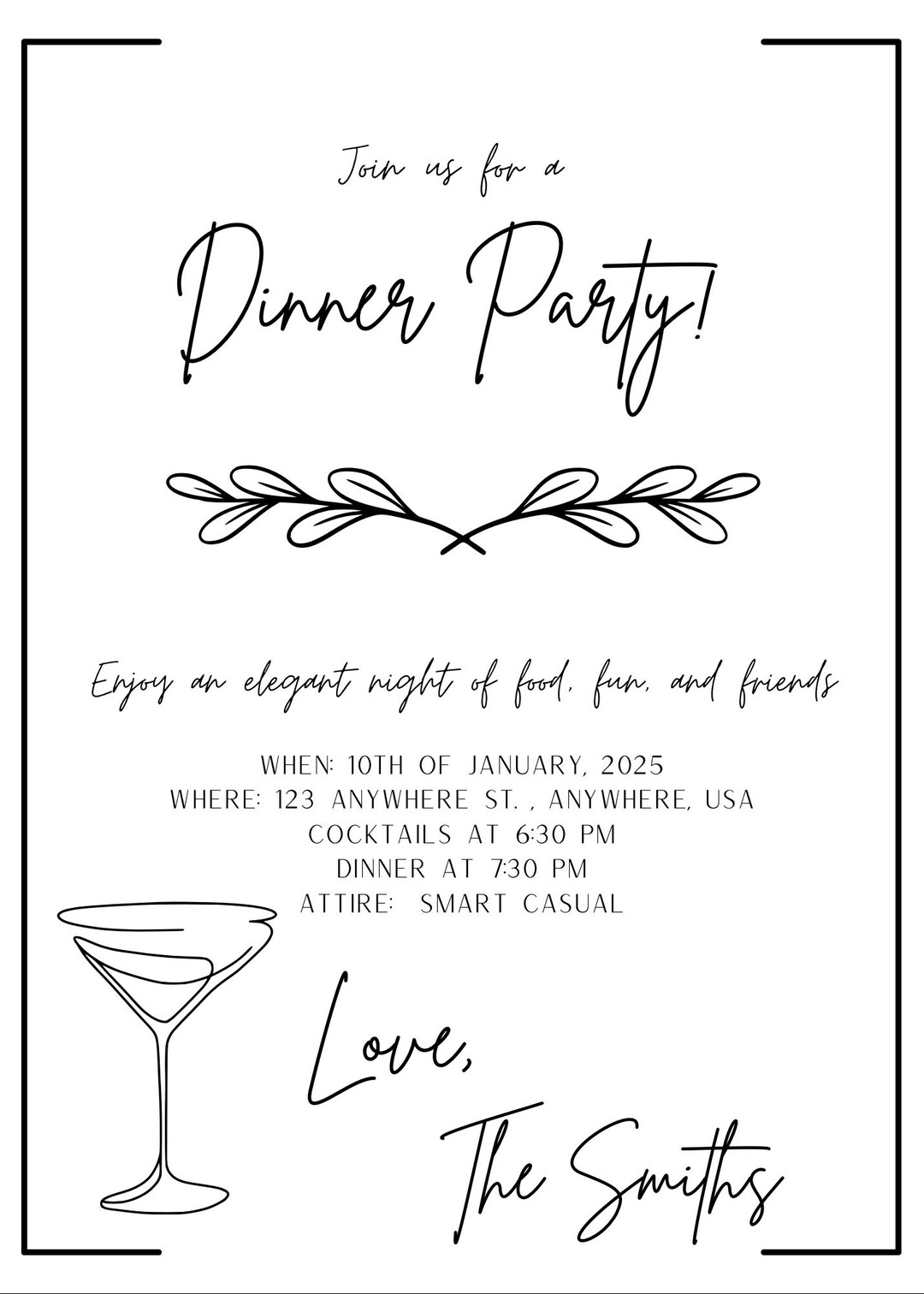 Elegant Dinner Party Invitation Canva Template - Etsy