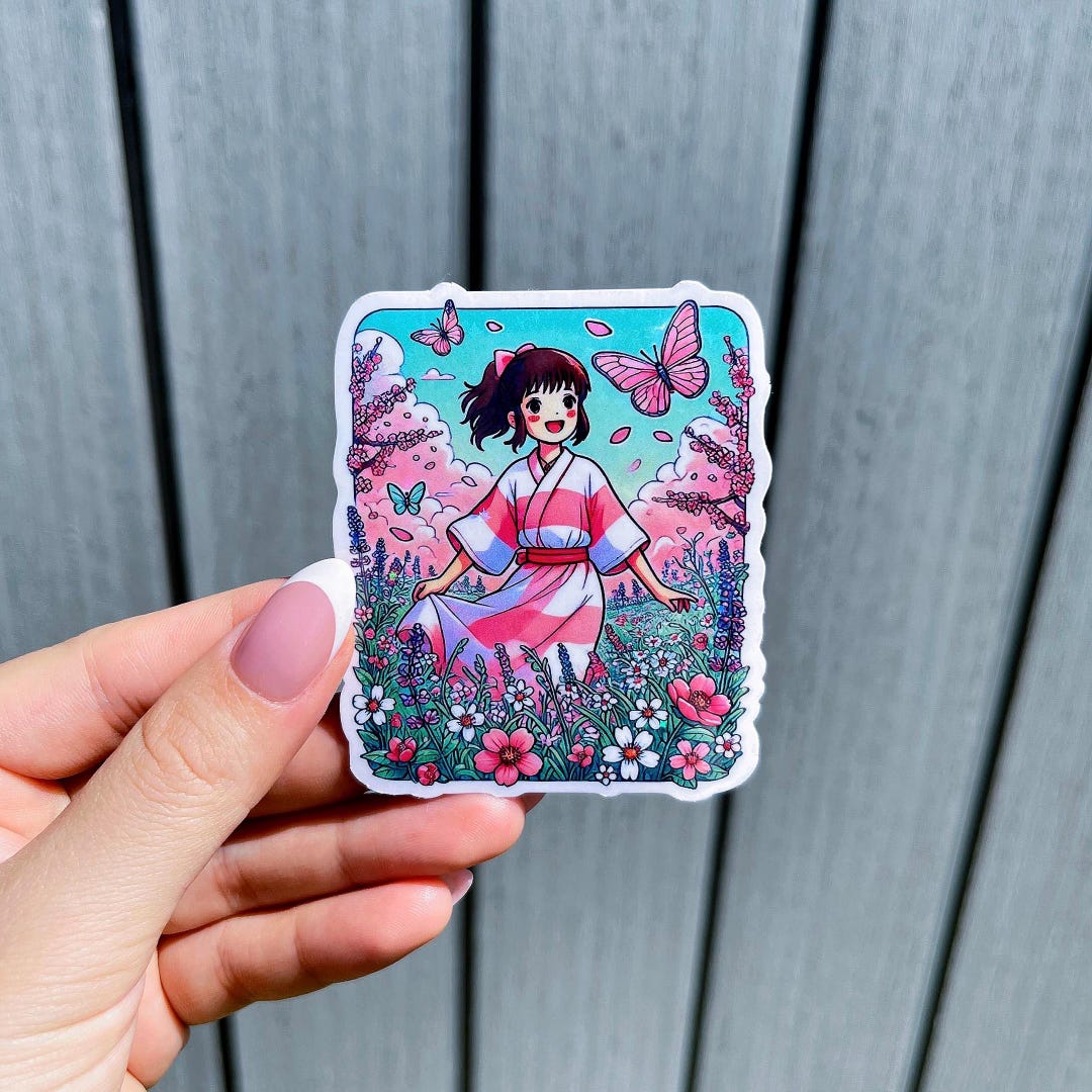 Chihiro Flower Field Sticker: Spirited Away Anime, Holographic Vinyl - Etsy