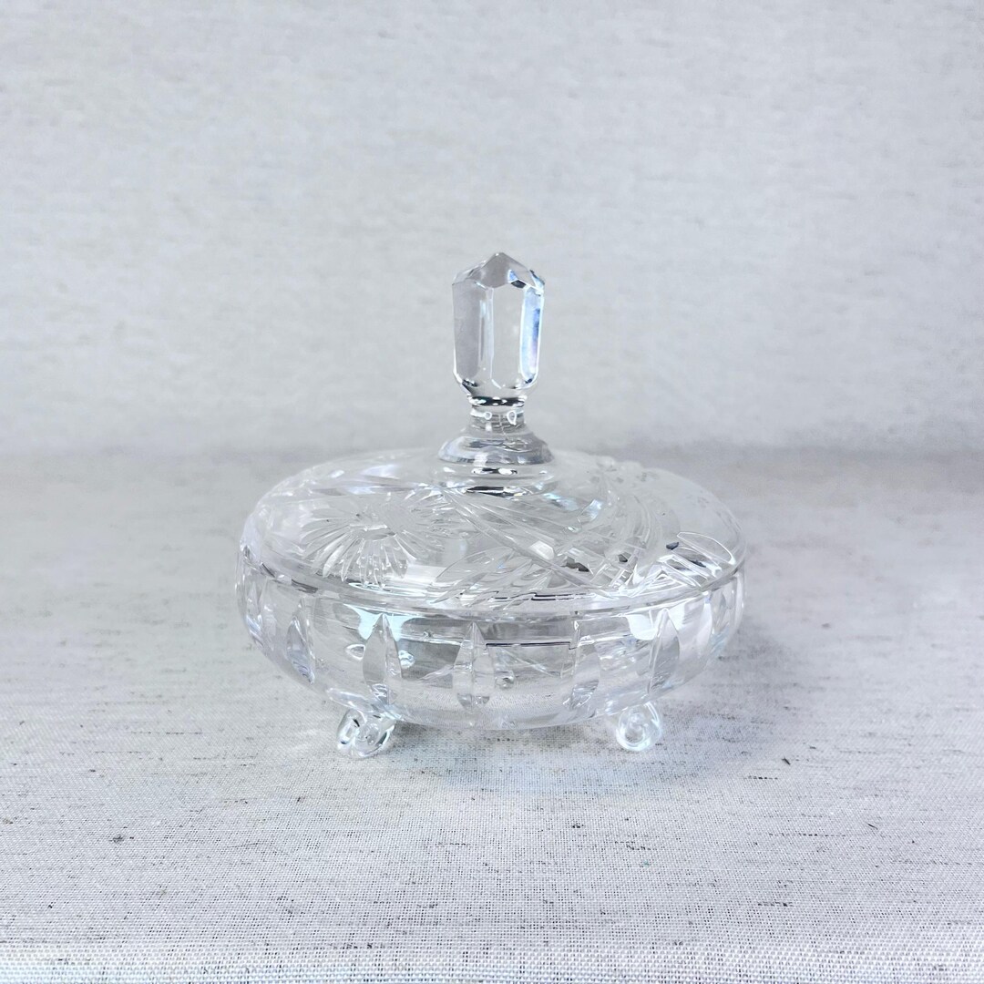 Vintage Lead Crystal Trinket Box | Decorative Glass Jewelry Keeper ...