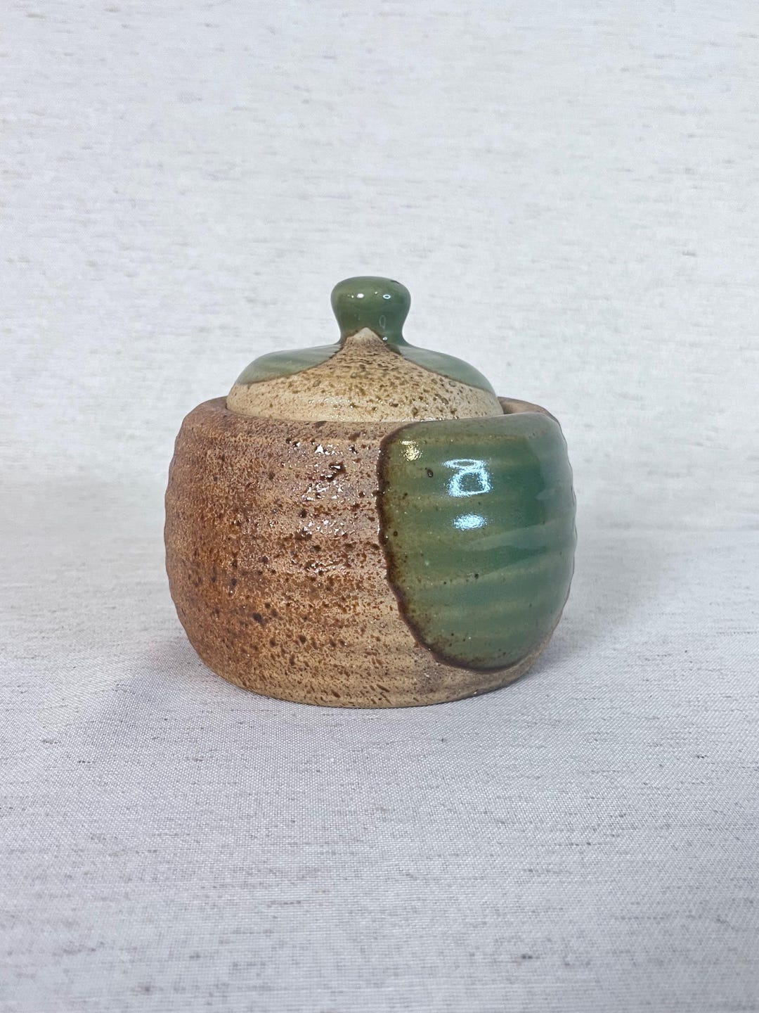 Handmade Lidded Ceramic Jar, Green Studio Pottery, Rustic Stoneware ...