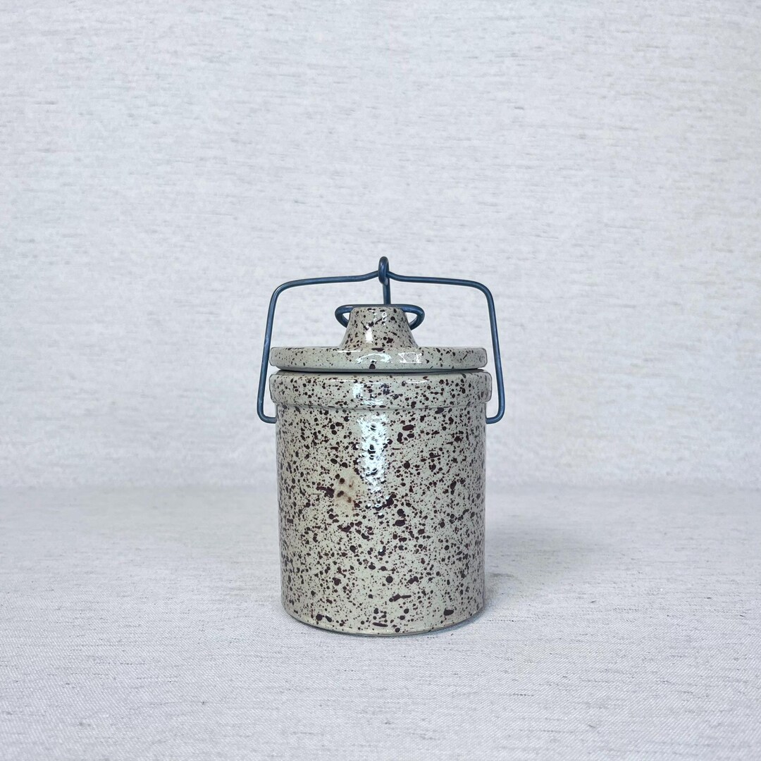 1950s Mini Brown Speckled Crock | Vintage Kitchen Storage With Wire ...