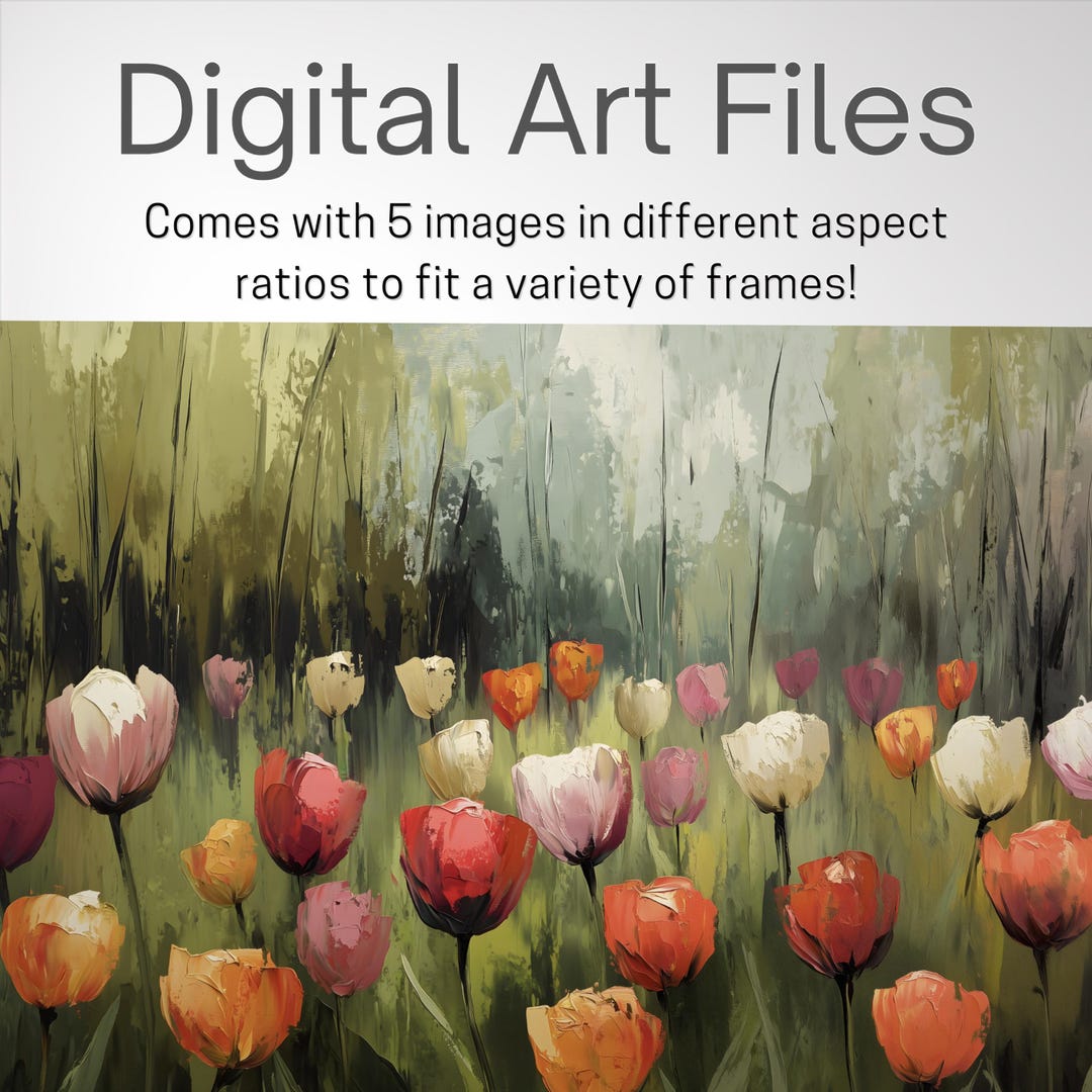 Printable Neutral Tulip Flowers Landscape Vintage Painting, Moody Home ...
